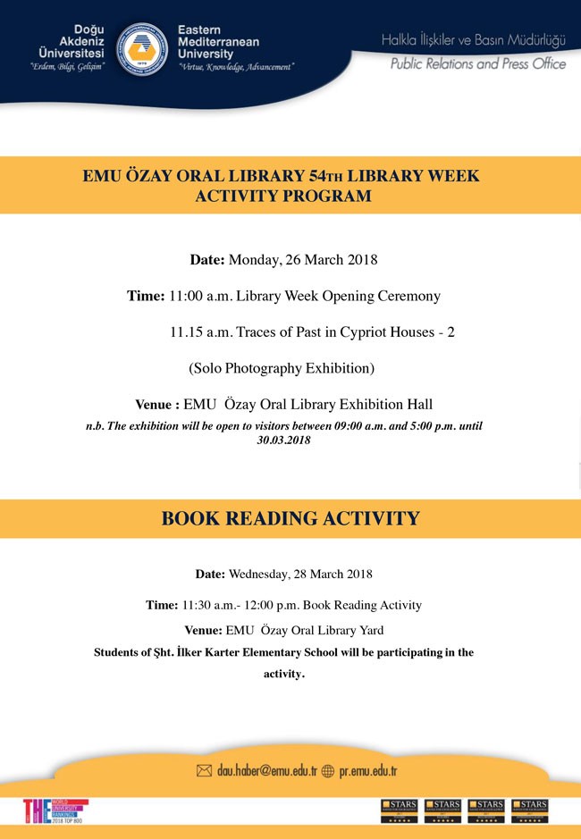 EMU to Celebrate 54th Library Week with a Series of Events | News ...