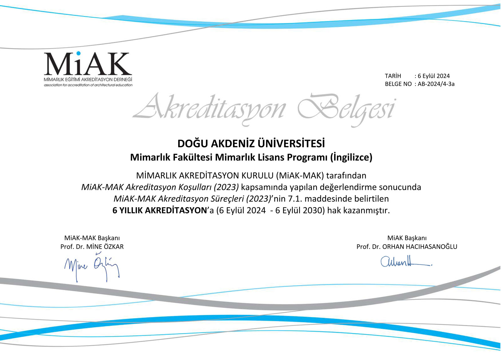 EMU Department of Architecture Accredited by MIAK-MAK for The Third ...